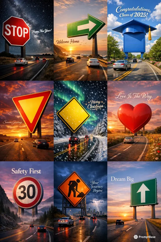 Oversized Road Sign Scenes ChatGPT Image Prompt | PromptBase
