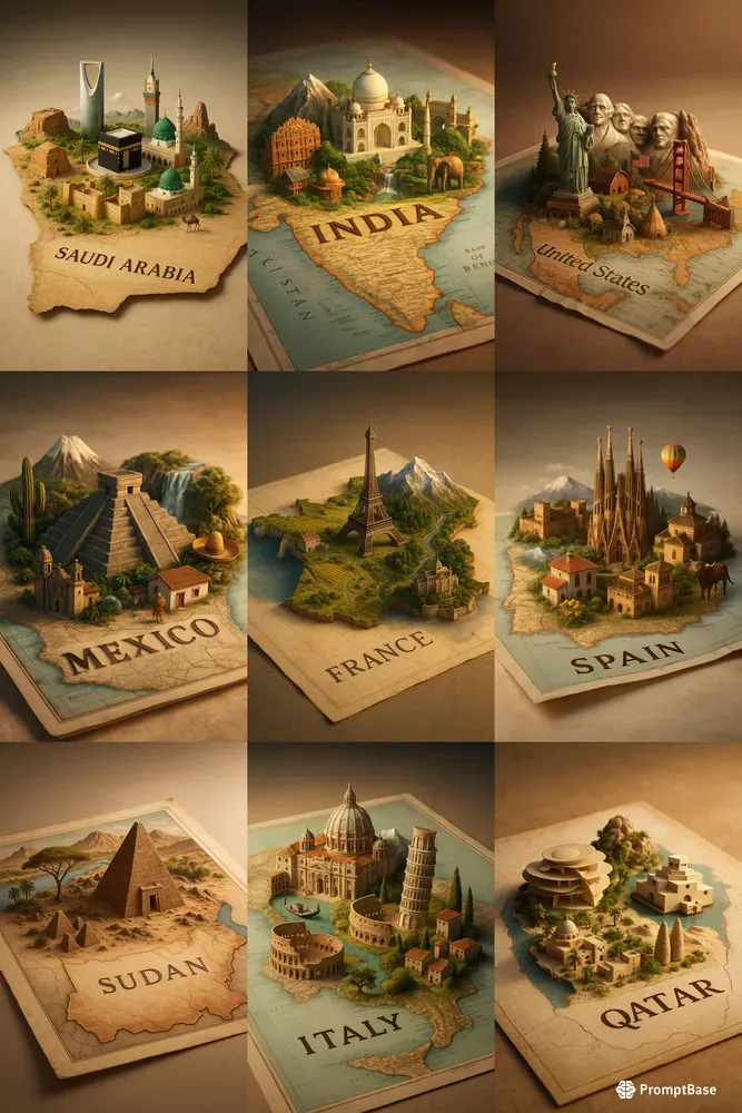 Popup Country Maps ChatGPT Image Prompt | PromptBase