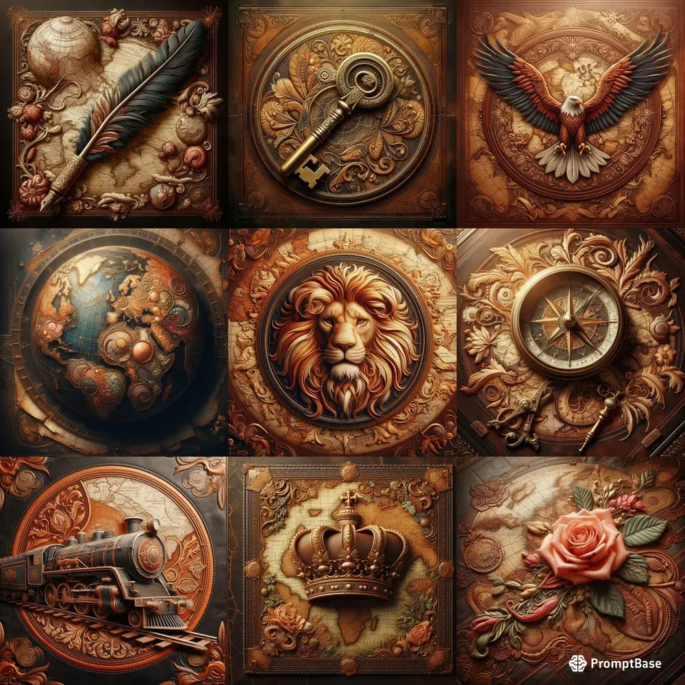 Elegant Embroidery On Retro Leather Maps DALL·E Prompt | PromptBase