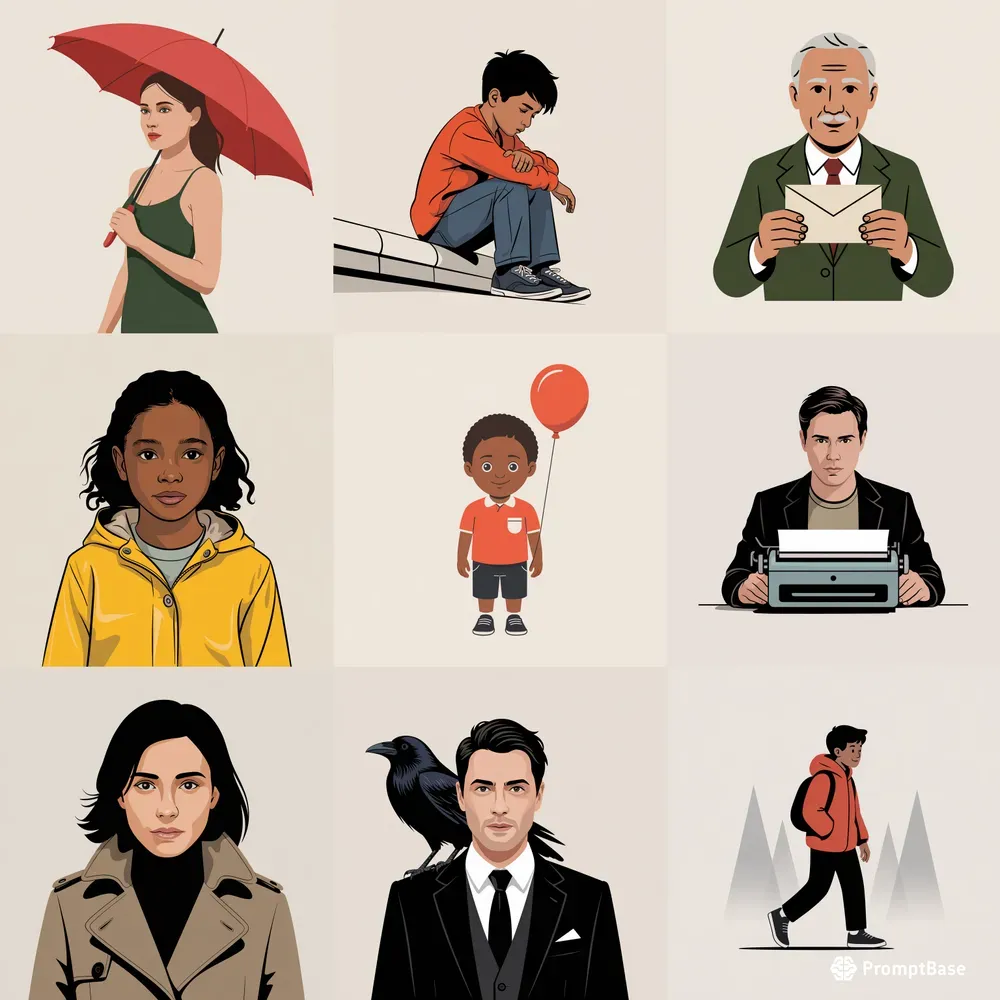 Minimalist Book Cover Character Art Ideogram Prompt | PromptBase