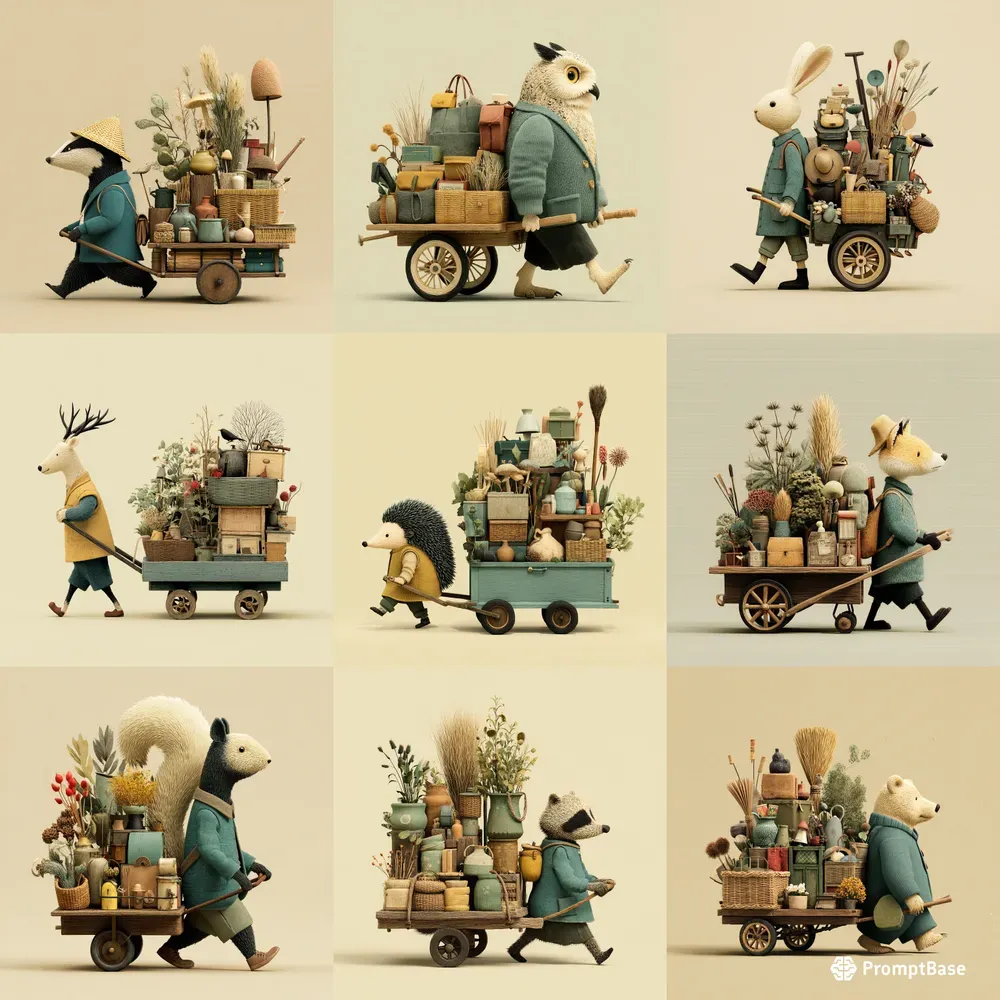 Whimsical Fantasy Animals Pulling Carts Midjourney Prompt | PromptBase