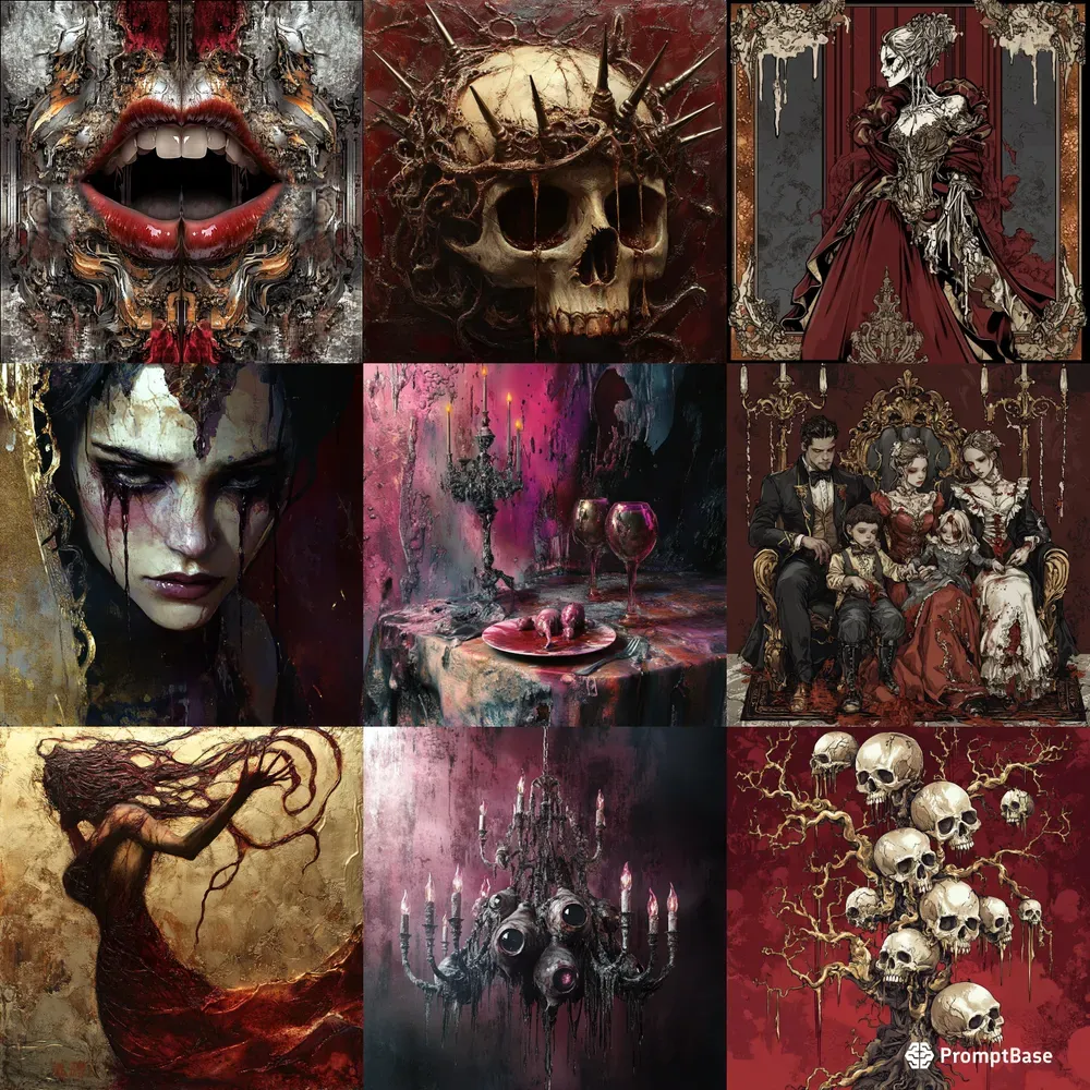 Baroque Horror Distorted Romance Art Midjourney Prompt | PromptBase