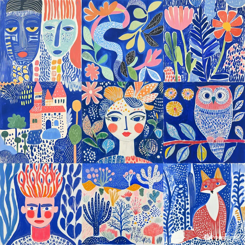 Whimsical Folk Art Illustrations Midjourney Prompt | PromptBase