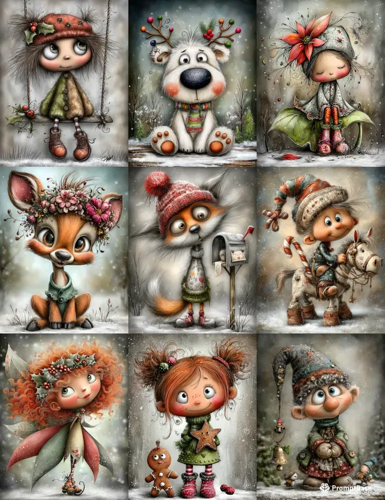 Christmas Characters Junk Journal Artwork Midjourney Prompt | PromptBase