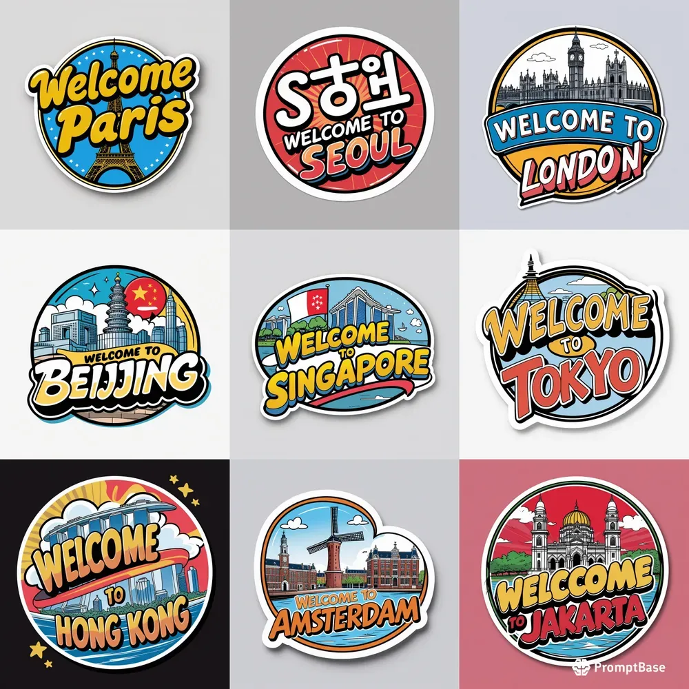 Travel Sticker Cities Leonardo Ai Prompt | PromptBase