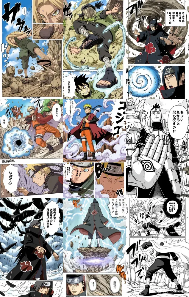 Naruto Colored Ink Pen Panels Midjourney Prompt | PromptBase