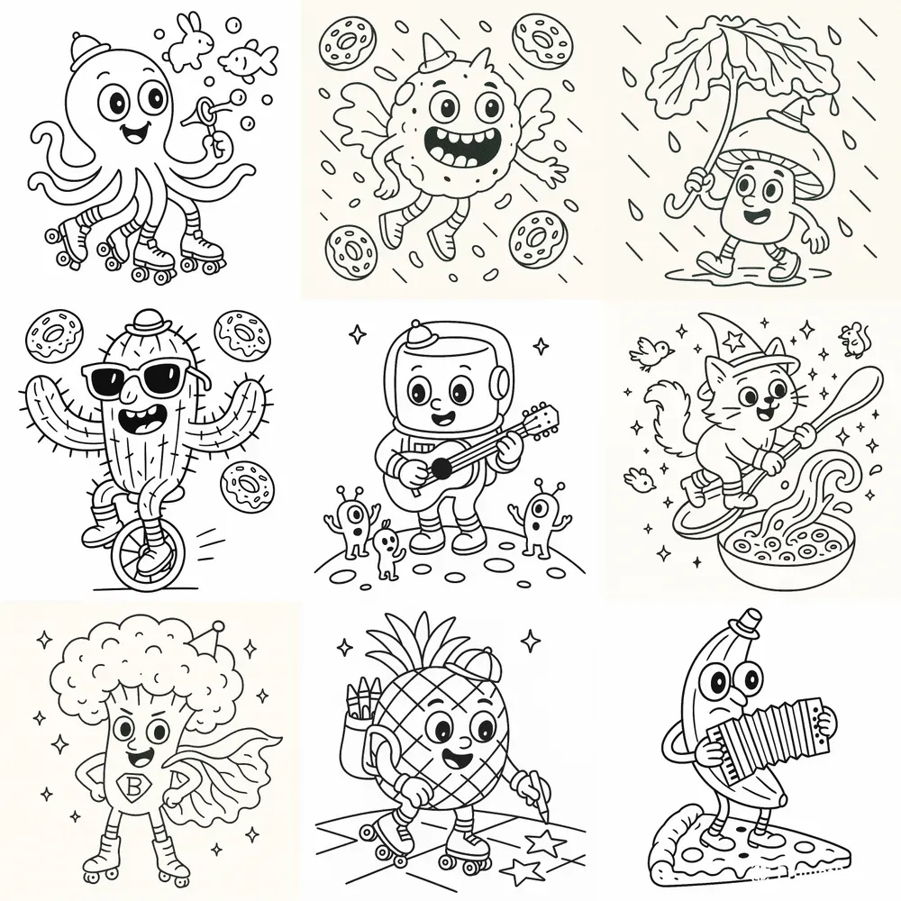 Fantasy Quirky Characters Coloring Books ChatGPT Image Prompt | PromptBase