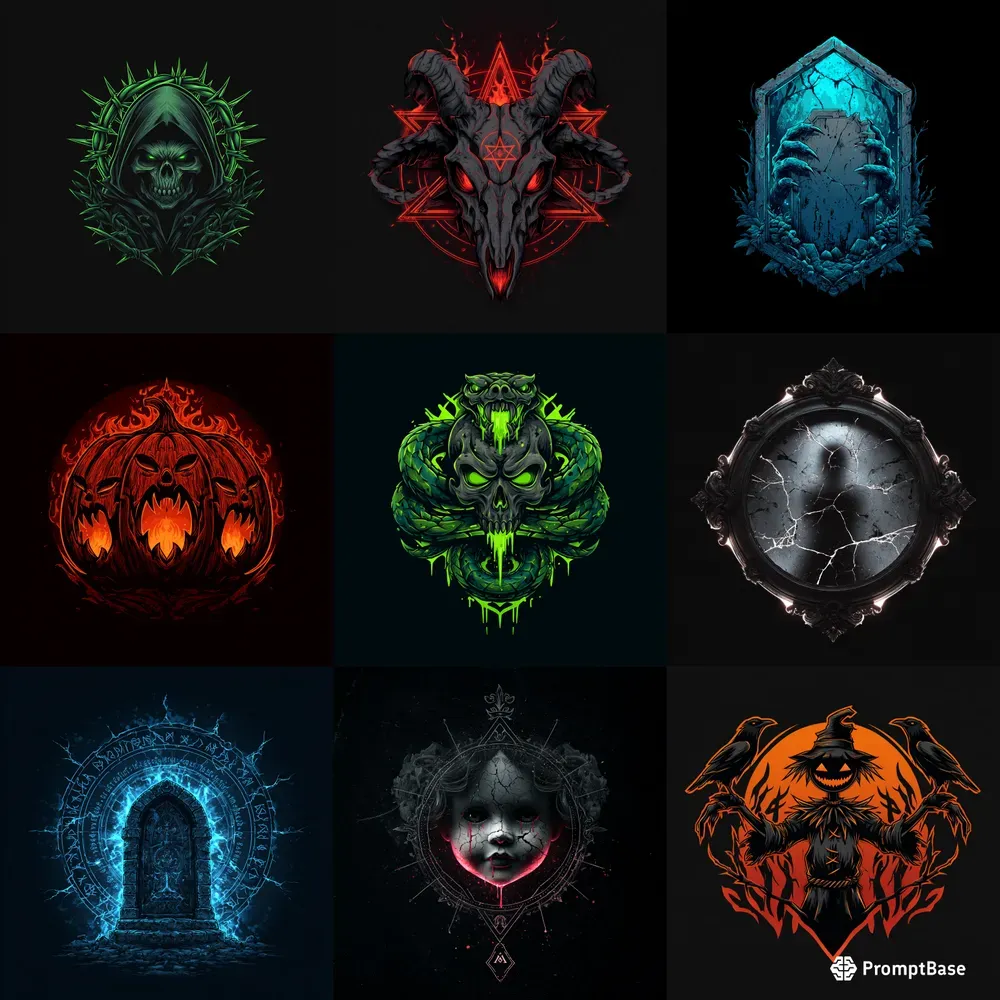 Sinister Gothic Horror Emblems Midjourney Prompt | PromptBase