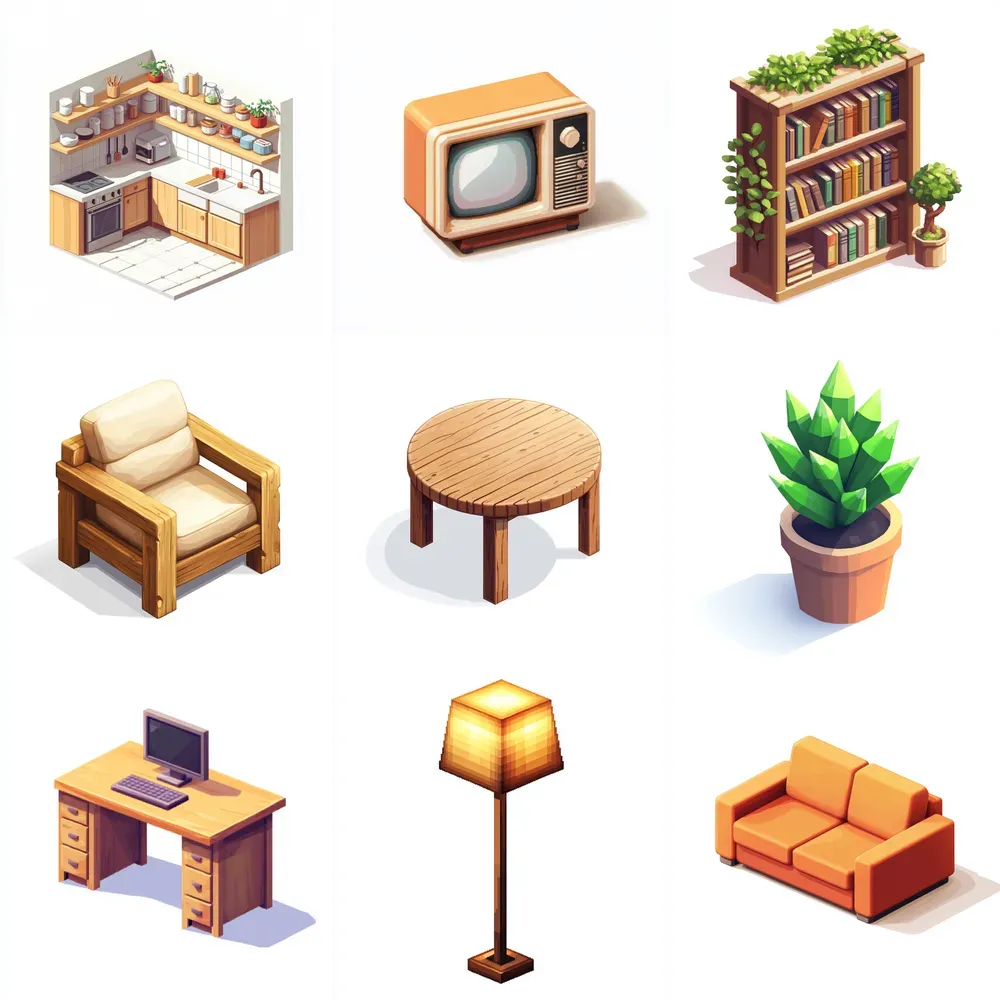 3D Isometric Pixel Art Furniture Packs Midjourney Prompt | PromptBase