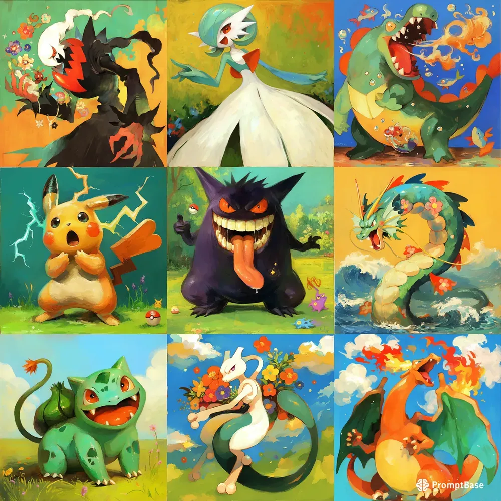 Playful Pokemon Artworks Midjourney Prompt | PromptBase