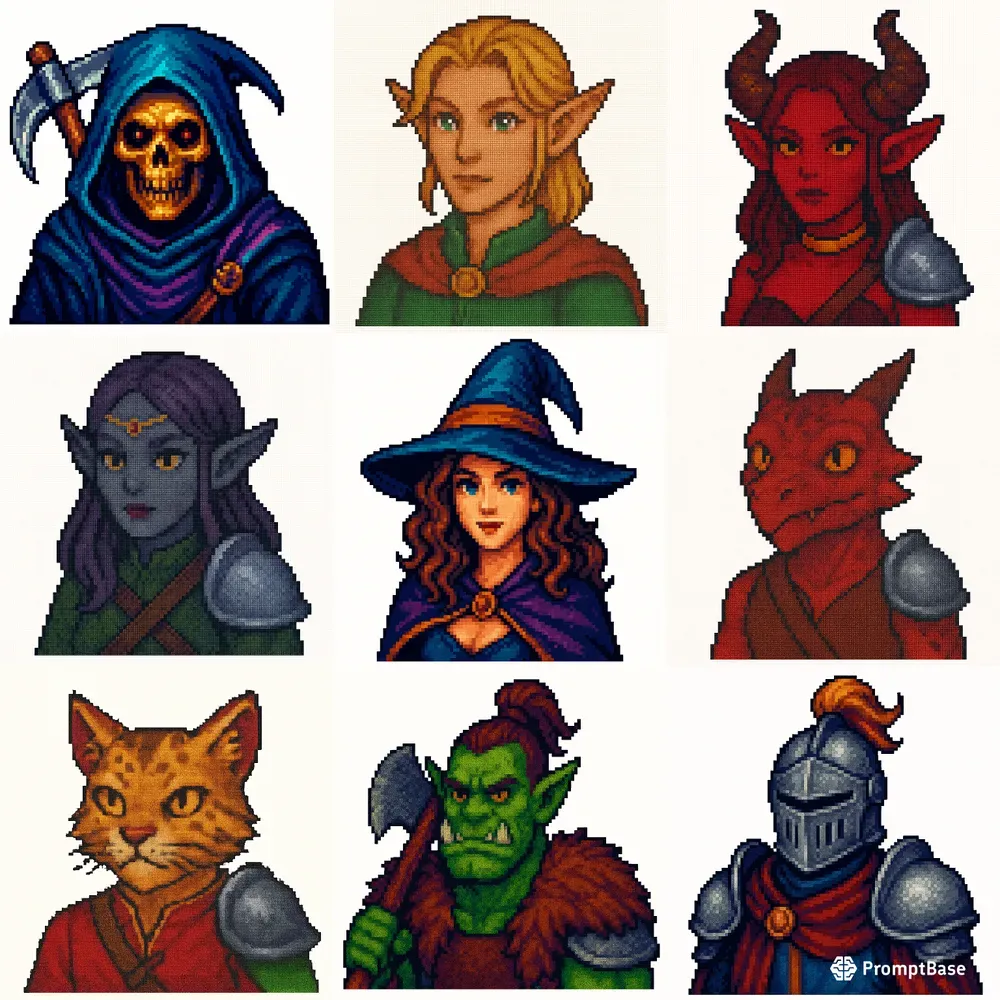 Pixel Art Fantasy Characters RPG Style ChatGPT Image Prompt | PromptBase
