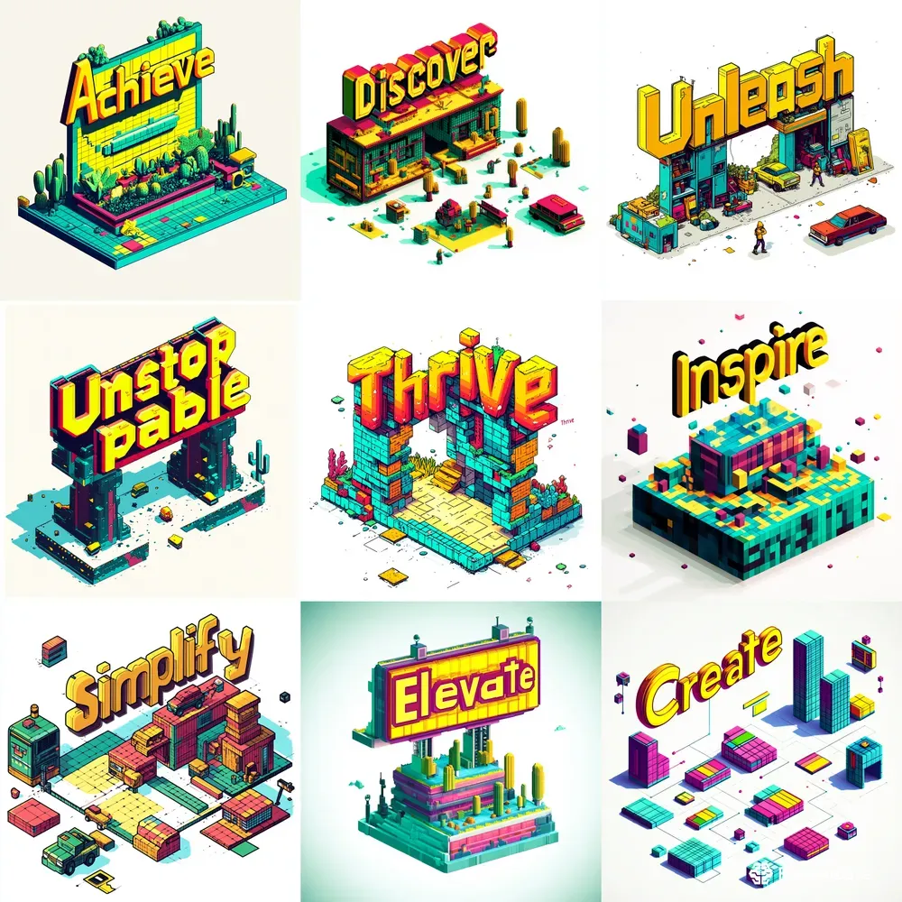 Isometric Text Geometric Shapes Midjourney Prompt | PromptBase