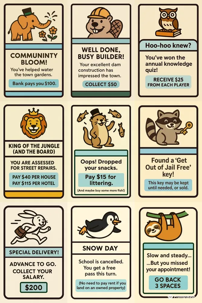 Animal Monopoly Cards ChatGPT Image Prompt | PromptBase