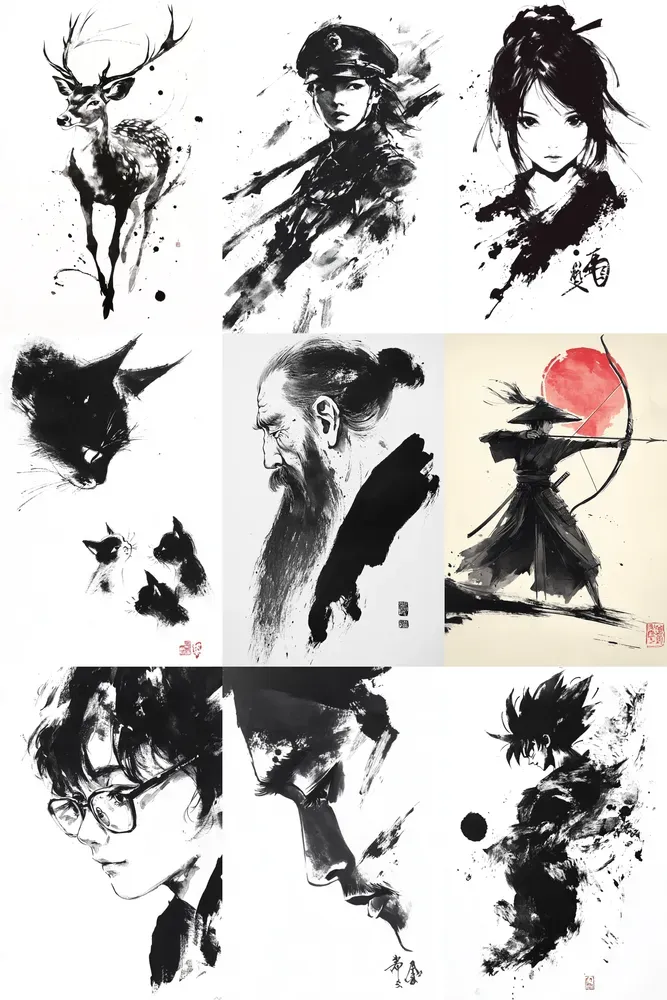 Sumi E Manga Ink Art Portraits Midjourney Prompt | PromptBase
