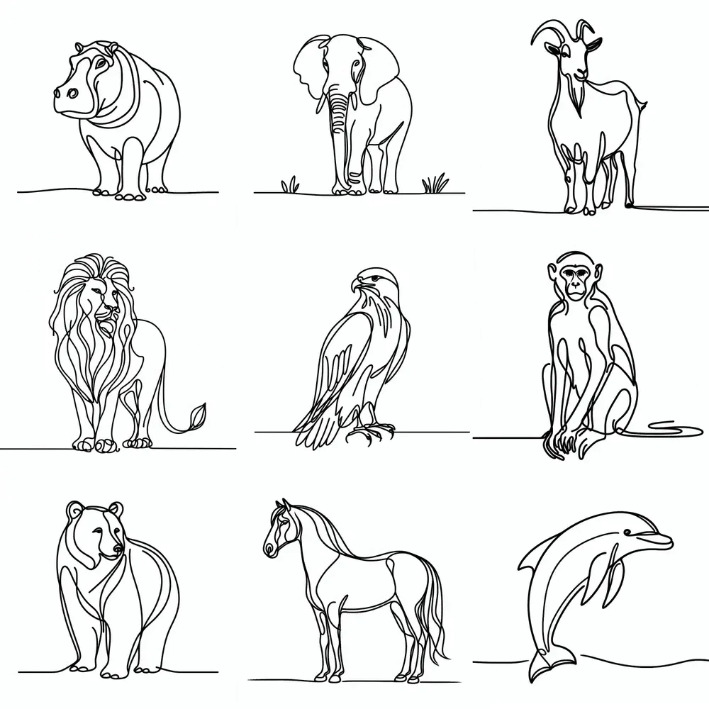 Simple Linear Animals DALL·E Prompt | PromptBase