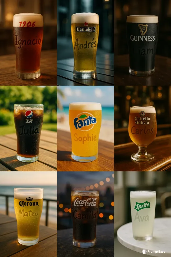 Branded Drink Glasses With Your Names ChatGPT Image Prompt | PromptBase