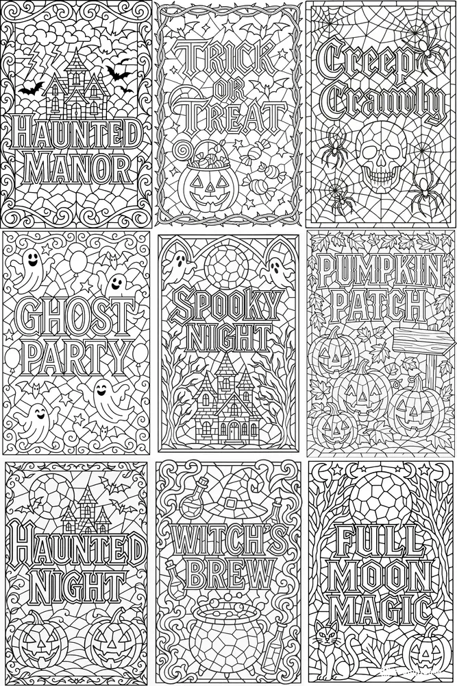 Happy Halloween Stained Glass Coloring ChatGPT Image Prompt | PromptBase