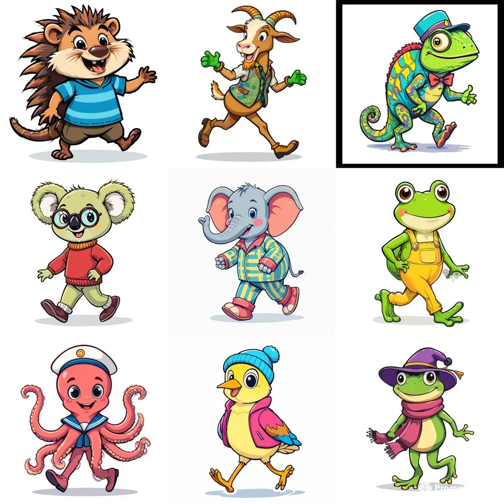 Whimsical Cartoon Walk Cycle Characters Leonardo Ai Prompt | PromptBase