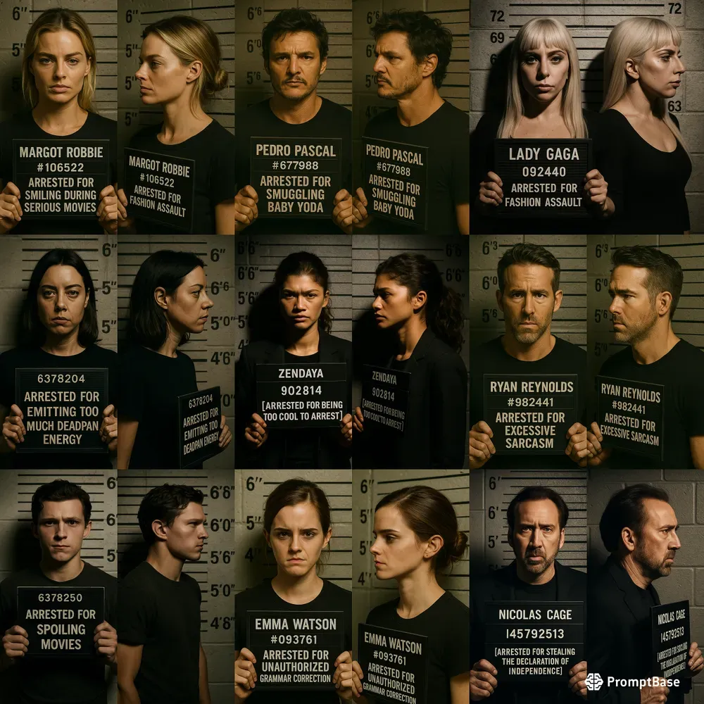 Mugshot Signs Celebrities ChatGPT Image Prompt | PromptBase