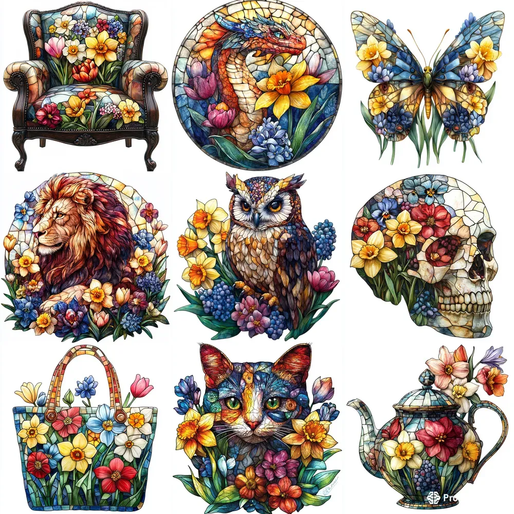 Spring Stained Glass Watercolor Cliparts Midjourney Prompt | PromptBase