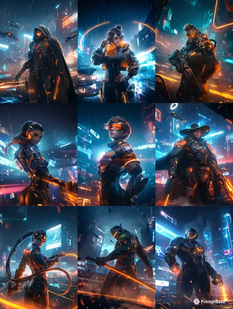 Cyberpunk Overwatch Characters Midjourney Prompt | PromptBase