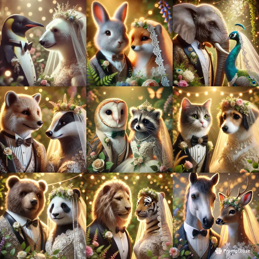 Romantic Animal Wedding Portraits DALL·E Prompt | PromptBase