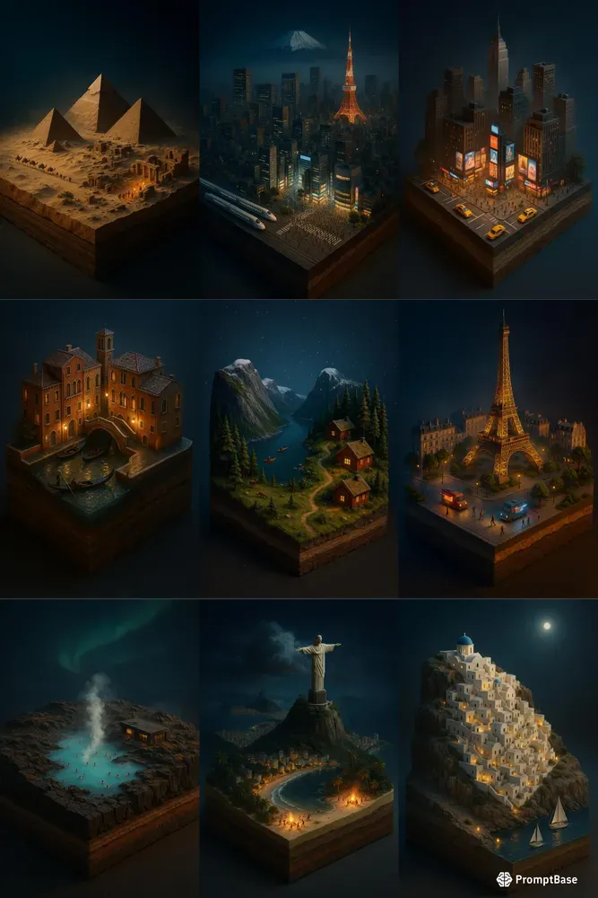 Night Diorama Posters Realistic 3D Mini ChatGPT Image Prompt | PromptBase