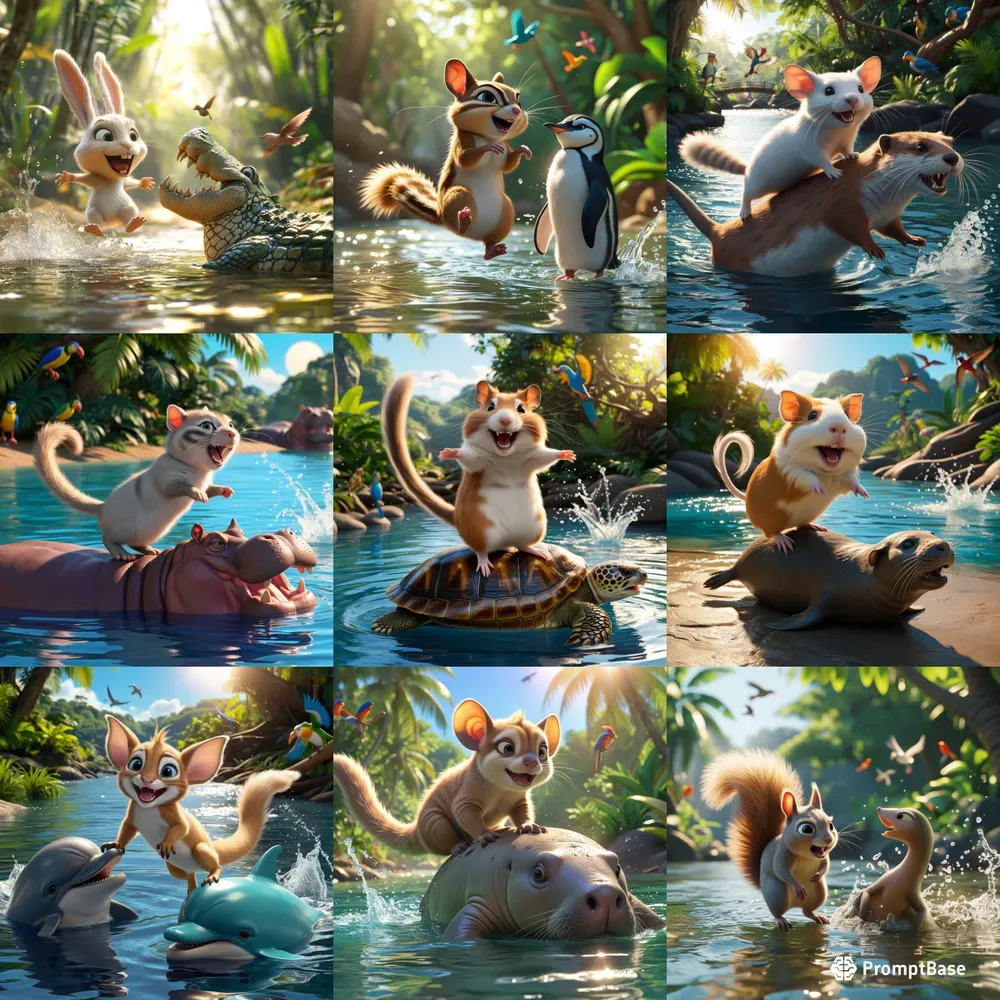 Adorable Creatures Hop Across Aquatics Midjourney Prompt | PromptBase