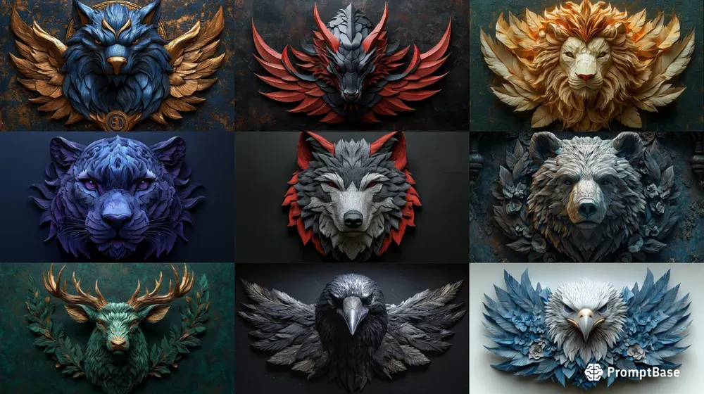 Elegant Paper crafted Crests Midjourney Prompt | PromptBase