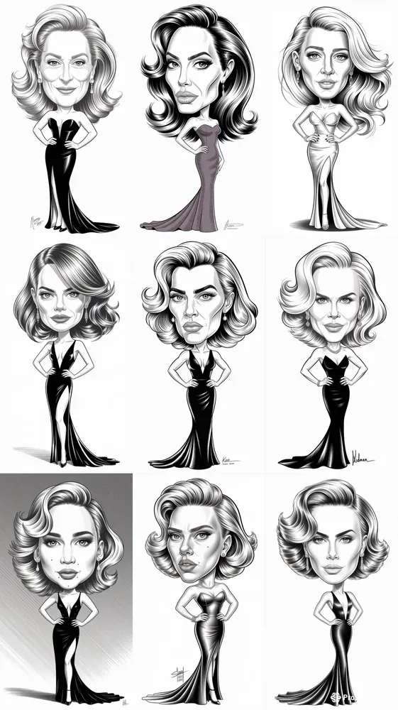 Red Carpet Legends Caricature Queens Ideogram Prompt | PromptBase