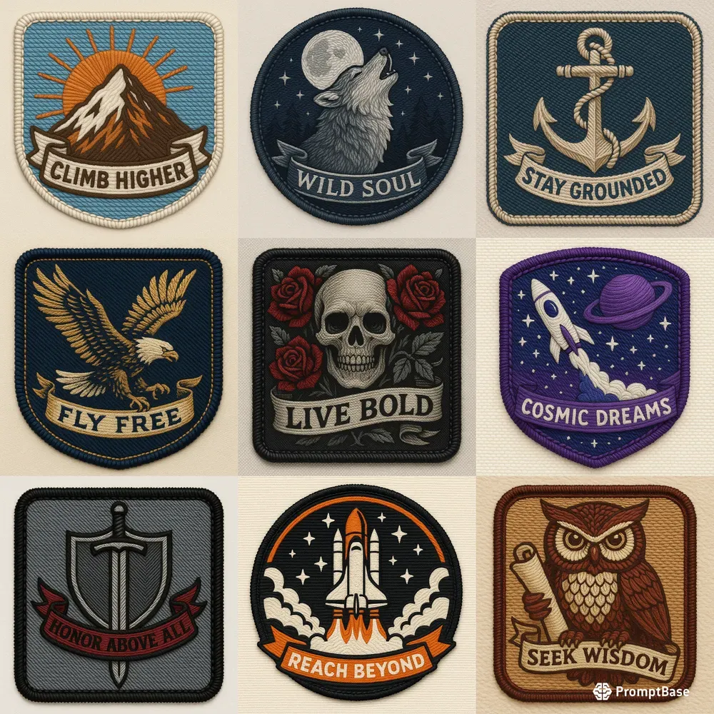 Embroidered Badge Patch Designs ChatGPT Image Prompt | PromptBase