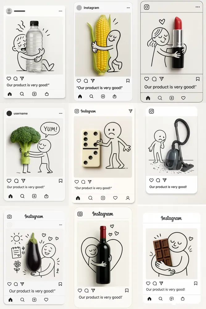 Realistic Ig Cards With Doodle Products ChatGPT Image Prompt | PromptBase