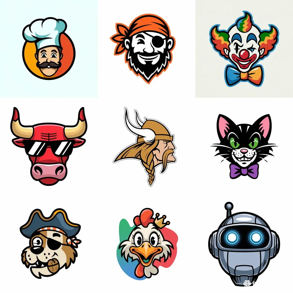 Cartoon Mascot Head Illustrations Ideogram Prompt | PromptBase