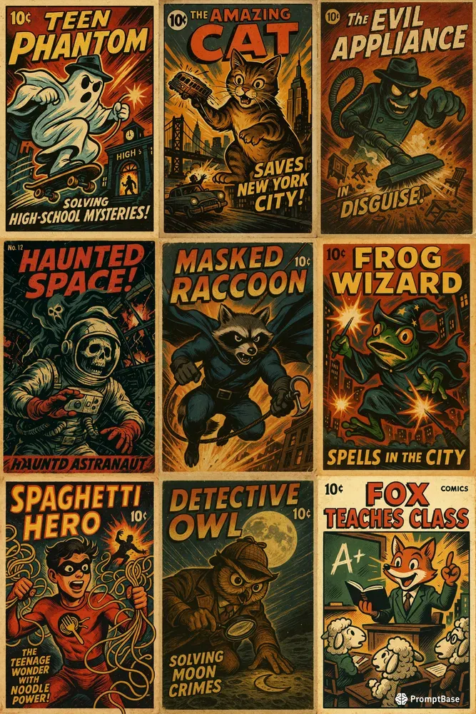 Vintage Comic Book Covers ChatGPT Image Prompt | PromptBase