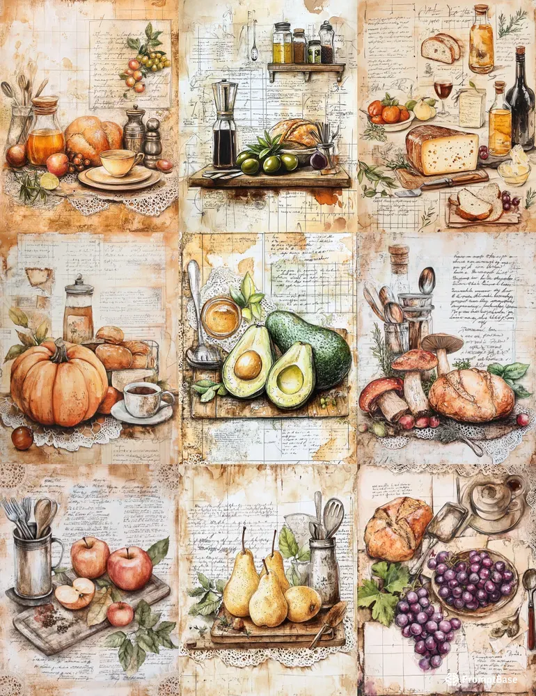 Vintage Culinary Junk Journal Pages Midjourney Prompt | PromptBase