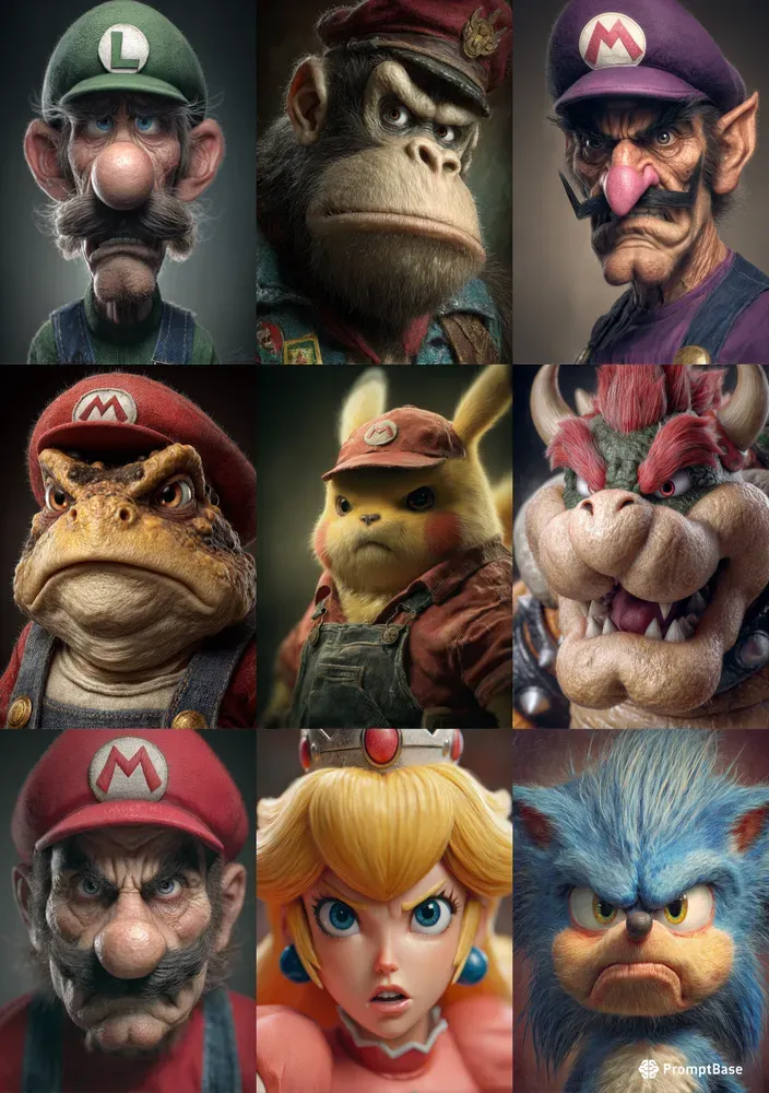 Nintendo Realistic Characters Portraits Midjourney Prompt | PromptBase