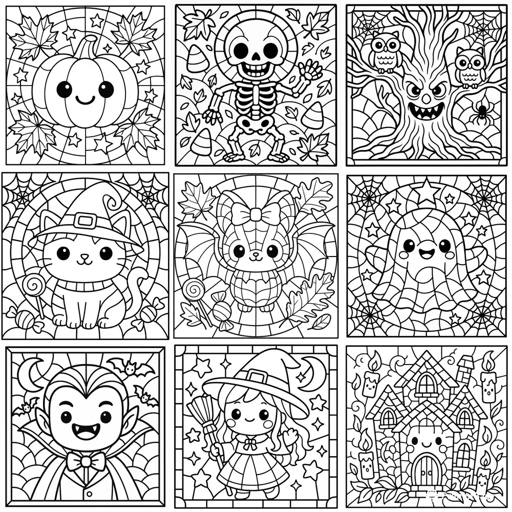Stained Glass Halloween Coloring Pages ChatGPT Image Prompt | PromptBase