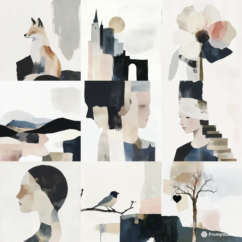 Minimalist Monochrome Collage Art Midjourney Prompt | PromptBase