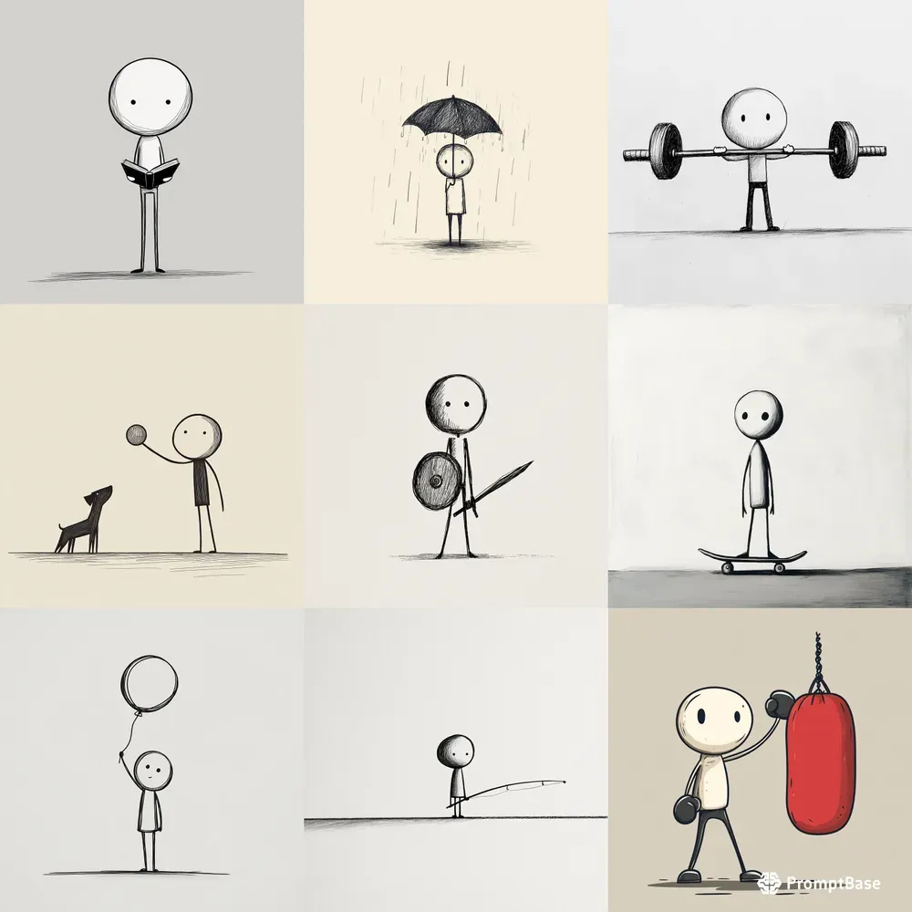 Stickman Line Minimalistic Simple Art Midjourney Prompt | PromptBase