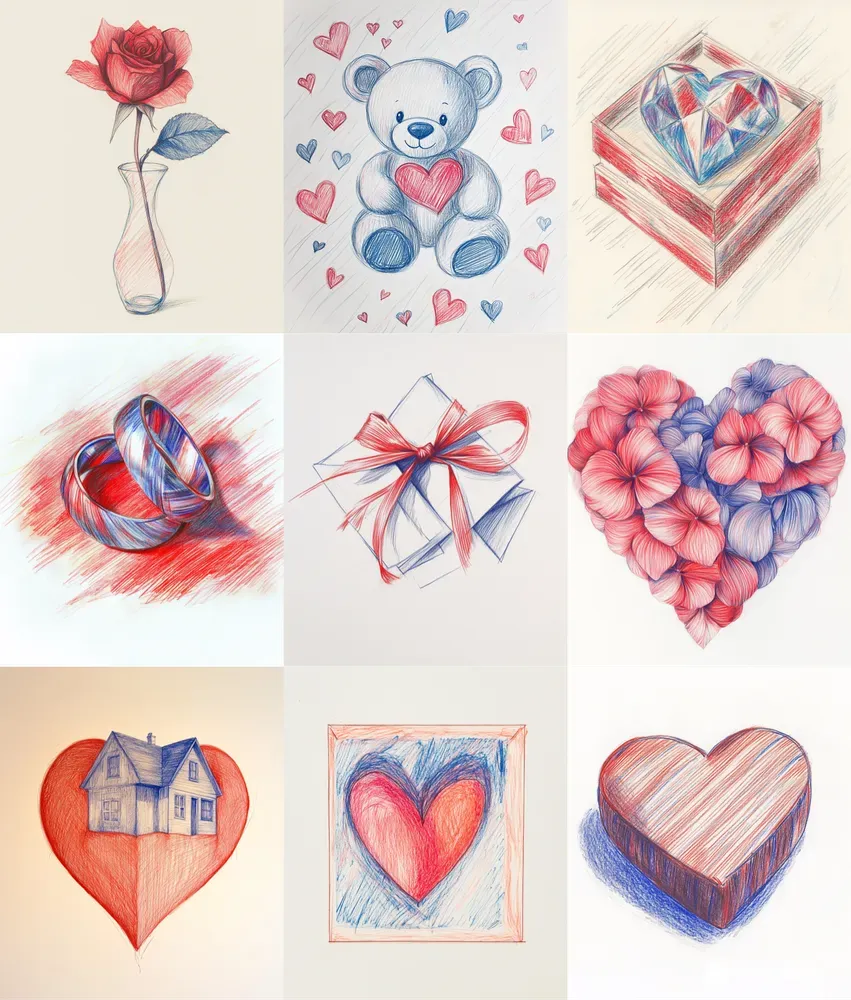 Minimalistic Pencil Drawings With Hearts Midjourney Prompt | PromptBase