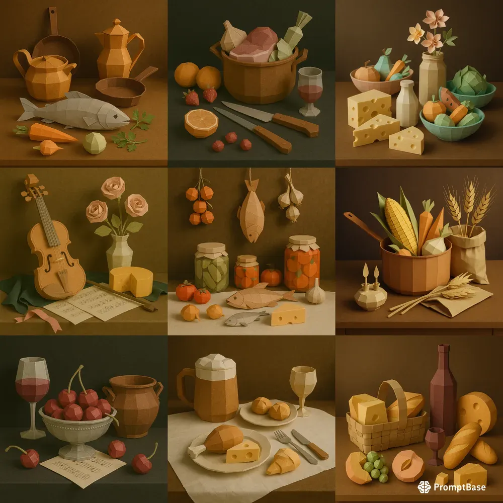 Still Life Compositions In Origami Art ChatGPT Image Prompt | PromptBase