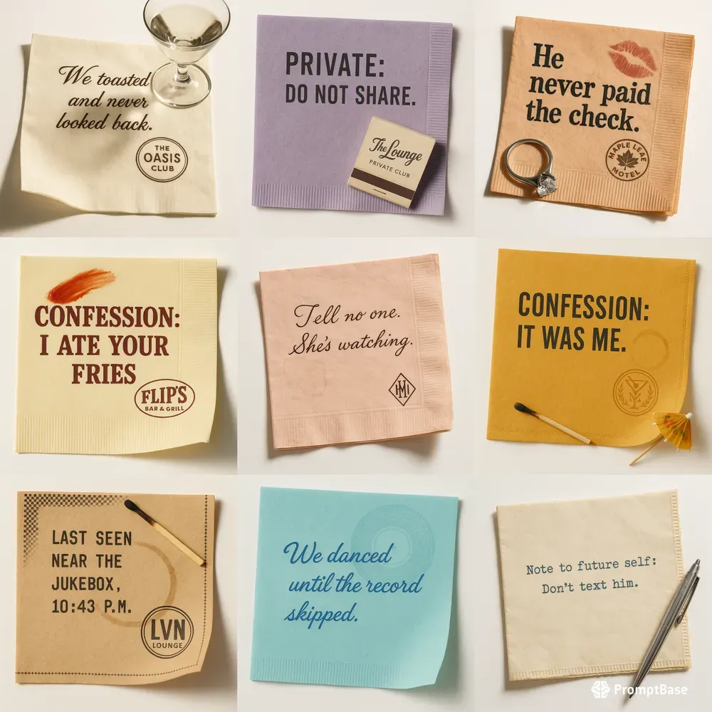Retro Confession Napkin Notes ChatGPT Image Prompt | PromptBase