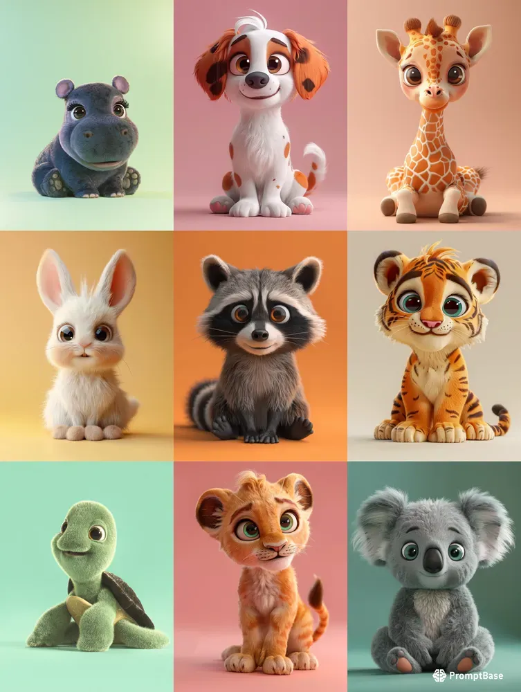 Disney Pixar Style Cute Adorable Animals Midjourney Prompt | PromptBase