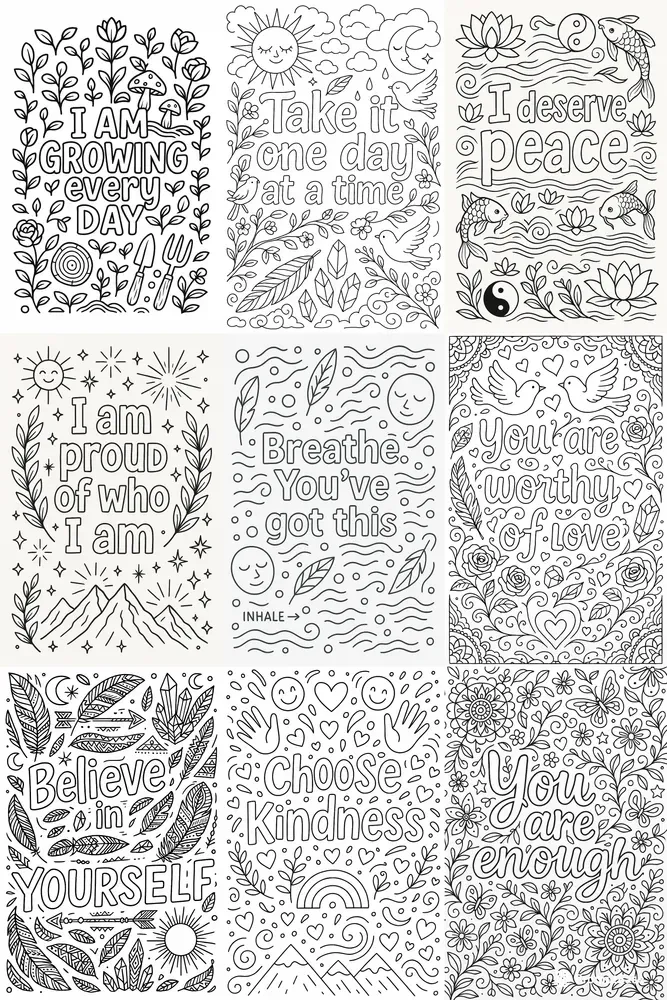 Positive Affirmations Coloring Book Pages ChatGPT Image Prompt | PromptBase