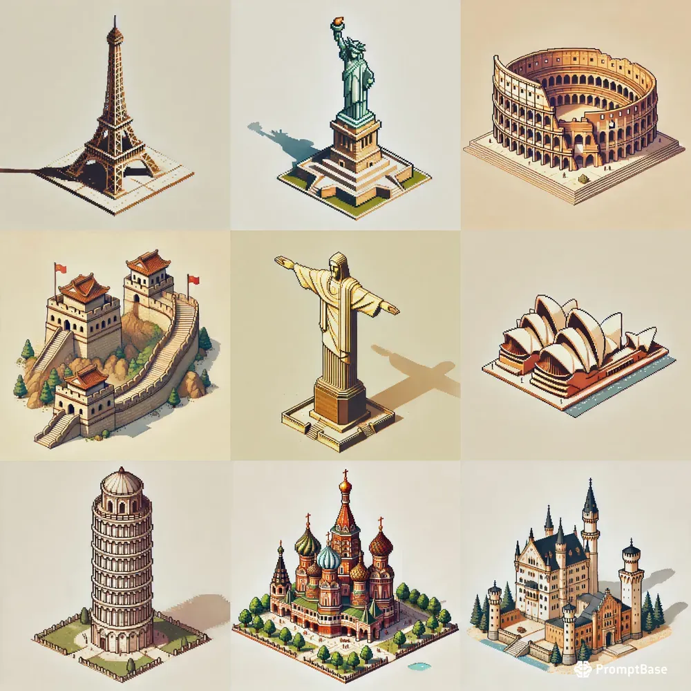 Iconic Landmarks In Pixel Art DALL·E Prompt | PromptBase