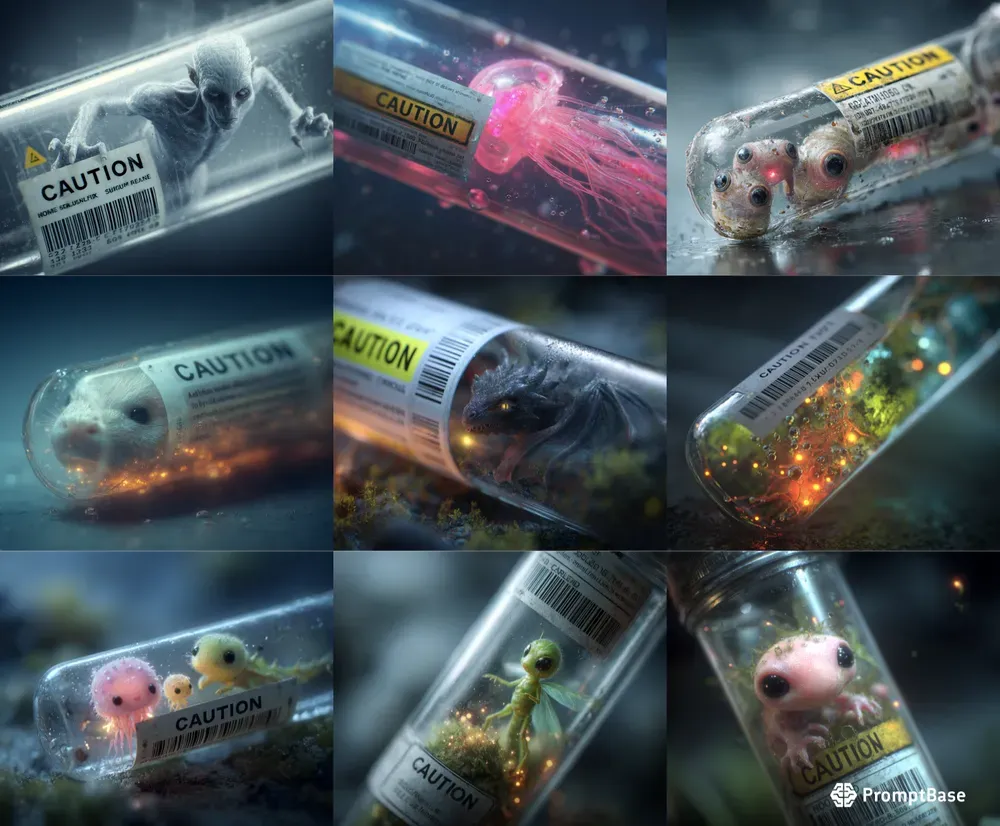 Clipart Horror Creatures In Test Tubes Midjourney Prompt | PromptBase