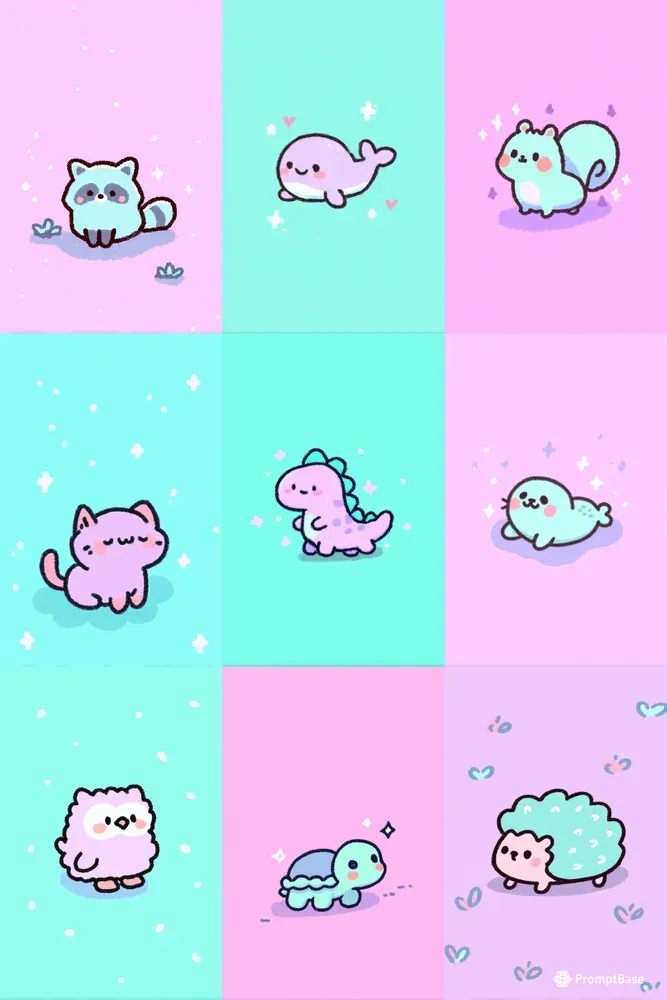 Pastel Kawaii Animal Cuties Midjourney Prompt | PromptBase