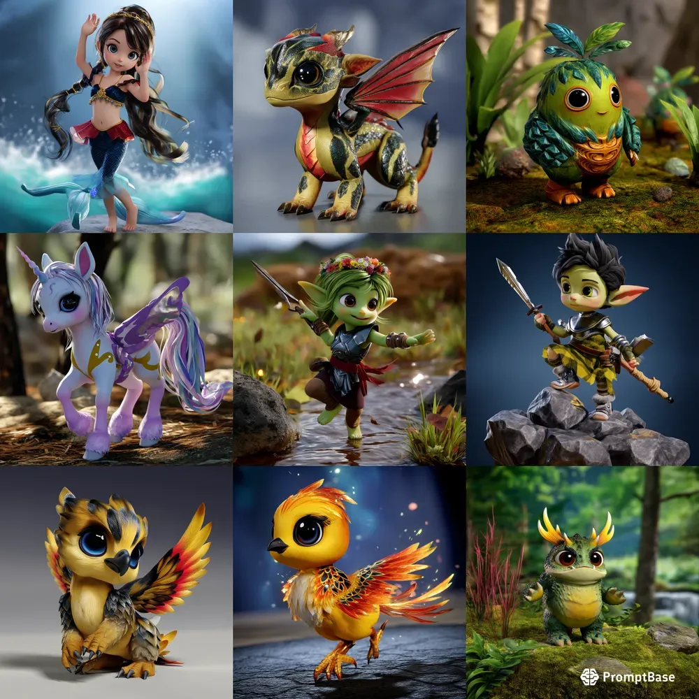 Cute 3D Chibi Fantasy Creature Game Asets Midjourney Prompt | PromptBase