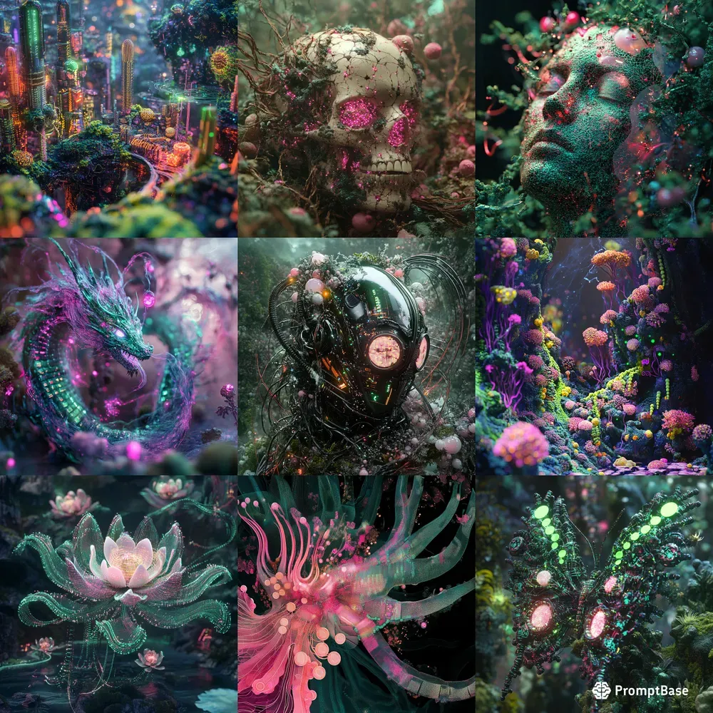 Biodigital Ecosystem Art Midjourney Prompt | PromptBase