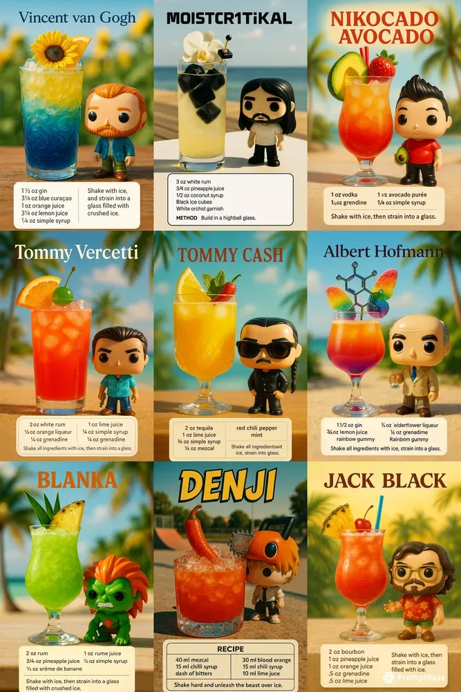 Character Personality Cocktail Cards ChatGPT Image Prompt | PromptBase